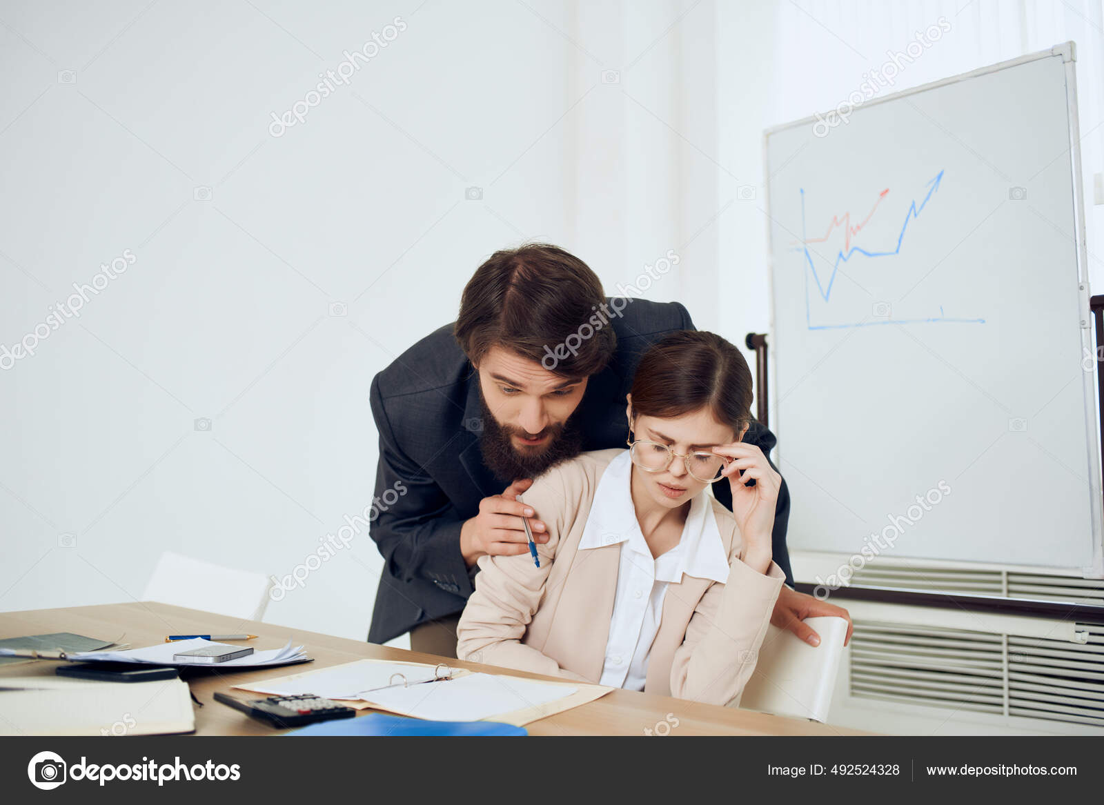 Business man harassing work colleague harassment disorder work — Stock ...