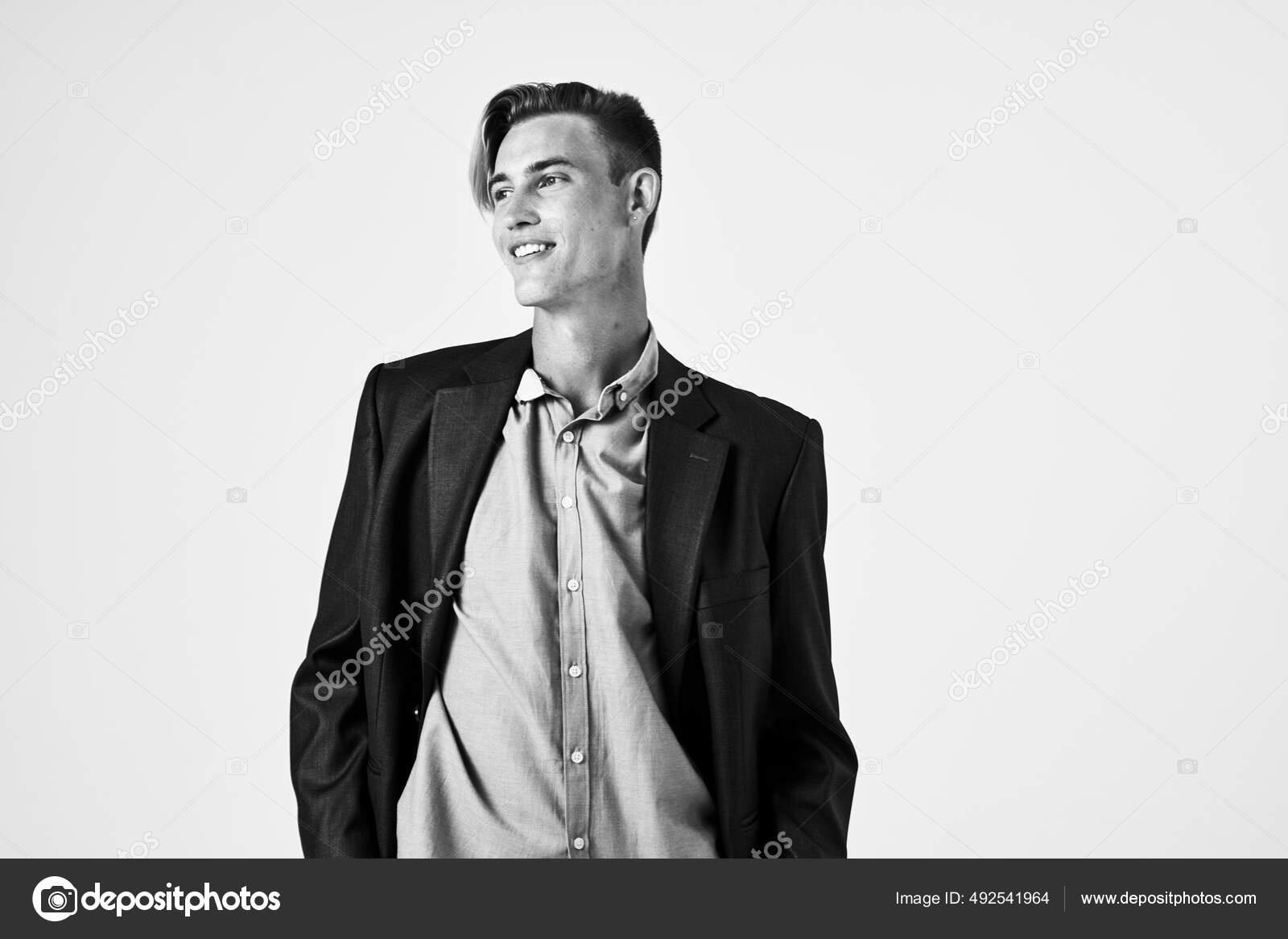 Man Suit Posing Light Background High Quality Photo Stock Photo by ...