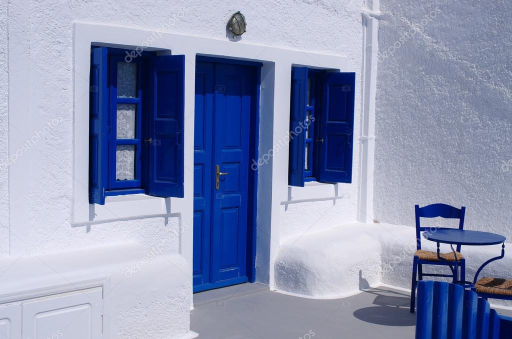 Blue door and windows - greek island — Stock Photo © ccat82 #112259320