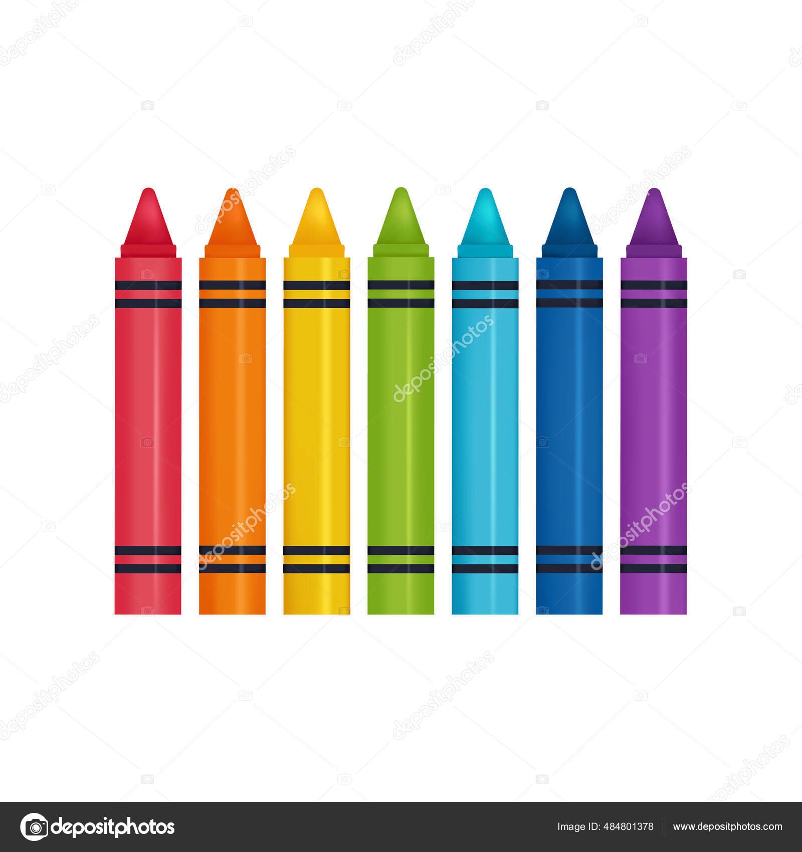 Set of crayons contains seven rainbow colors. Vector isolated ...