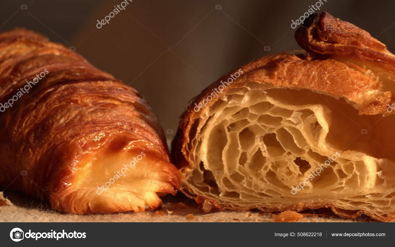 Fresh crusty croissants with puff texture Stock Photo by ©danr13 508622218
