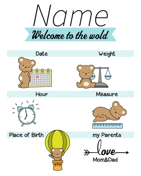 Baby Birth Print Baby Data Template Birth Weight Measurement Place ...
