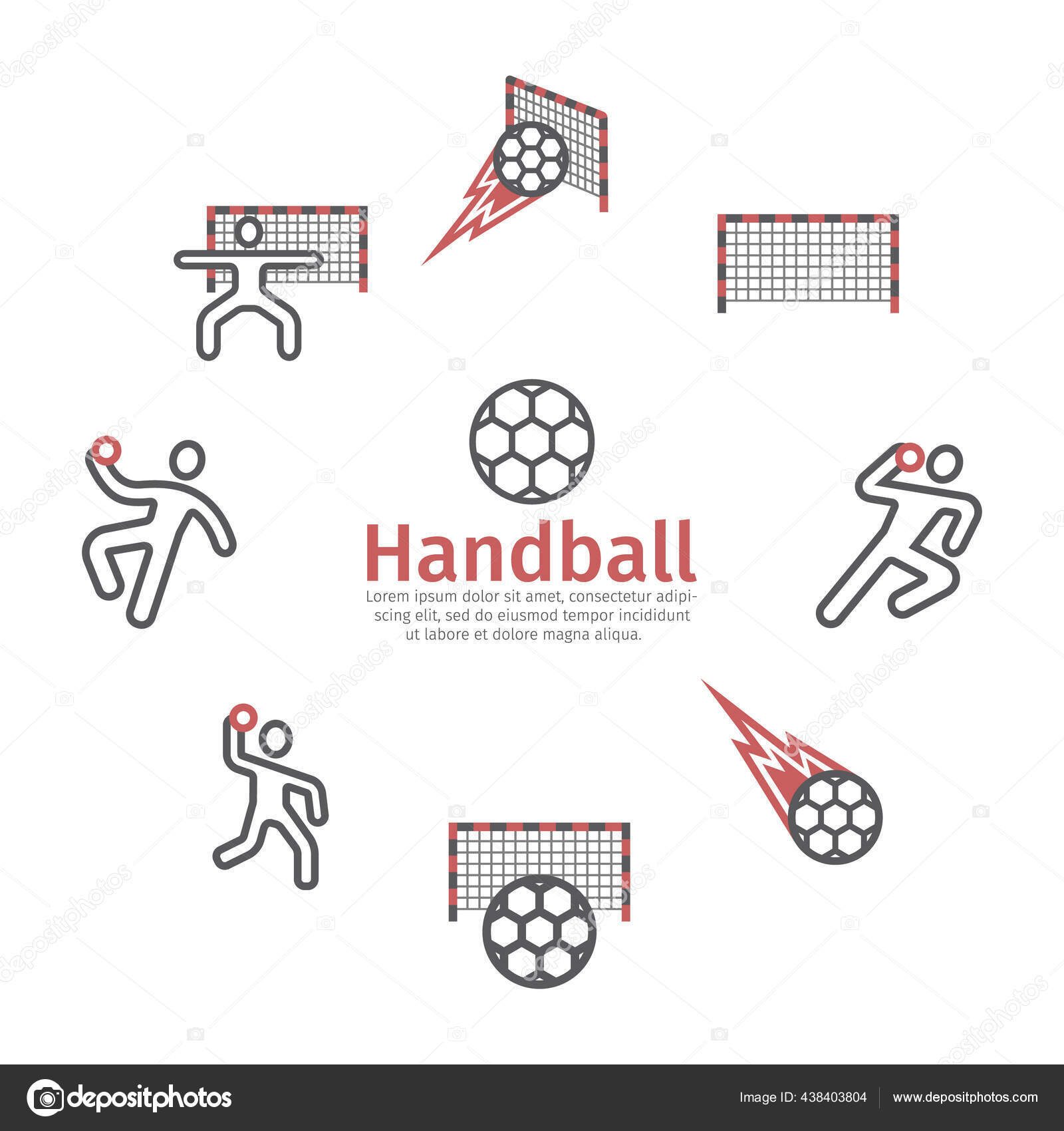 Handball Icons Ball Player Vector Signs Web Graphics Infographics Stock ...