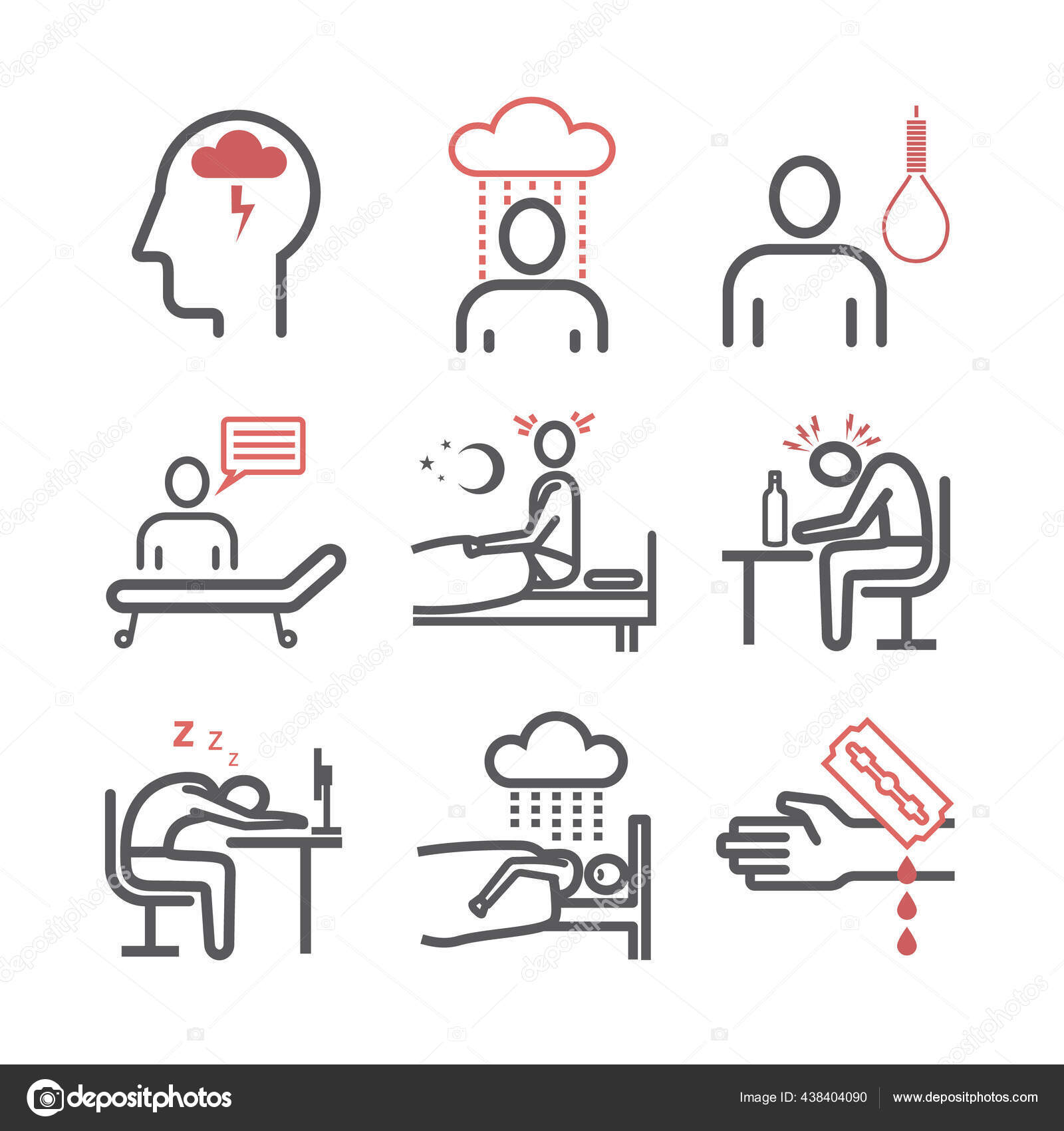 Depression Symptoms Treatment Line Icons Set Vector Signs Web Graphics ...
