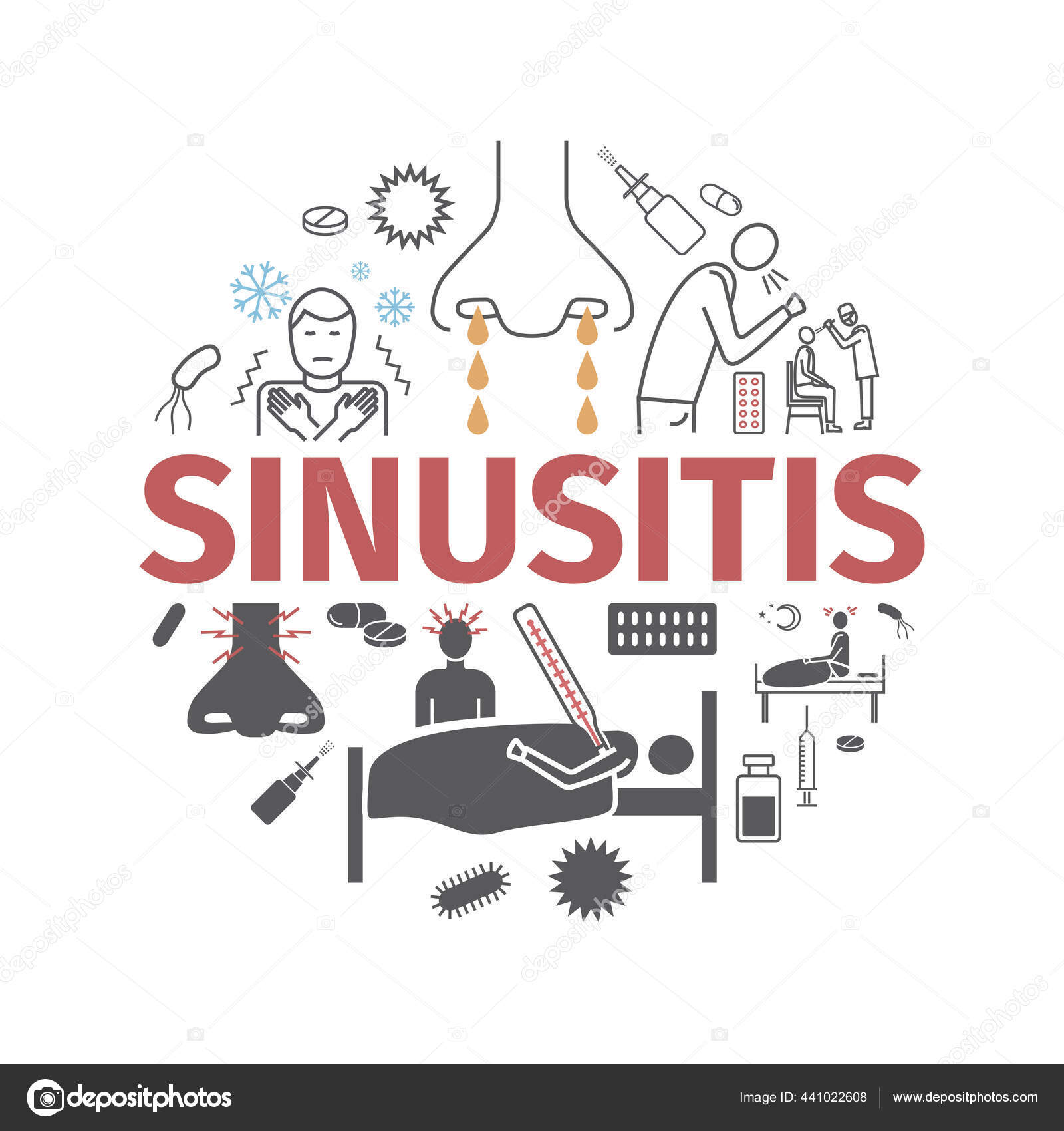 Sinusitis Symptoms Treatment Line Icons Set Vector Signs Web Graphics ...
