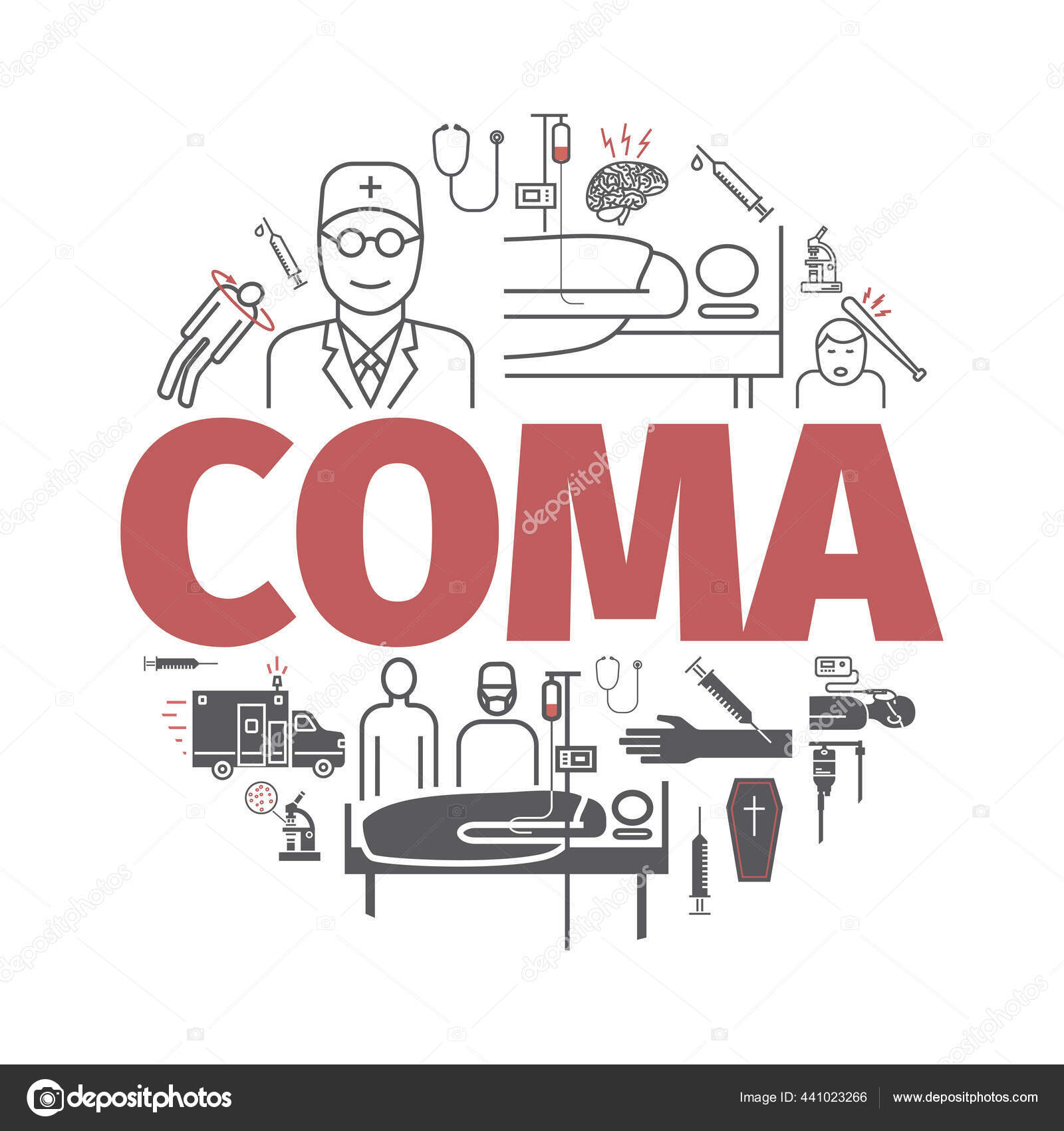 Man Coma Hospital Bed Infographic Line Icons Vector Signs Web Stock ...
