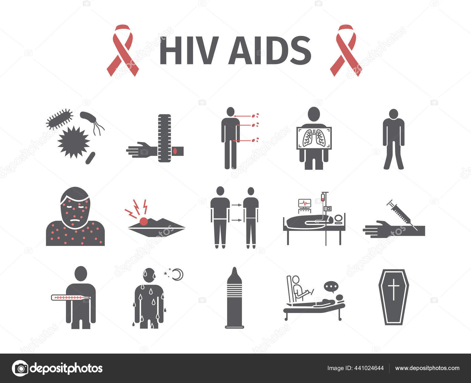 Hiv Aids Symptoms Treatment Flat Icons Set Vector Signs Web Stock ...