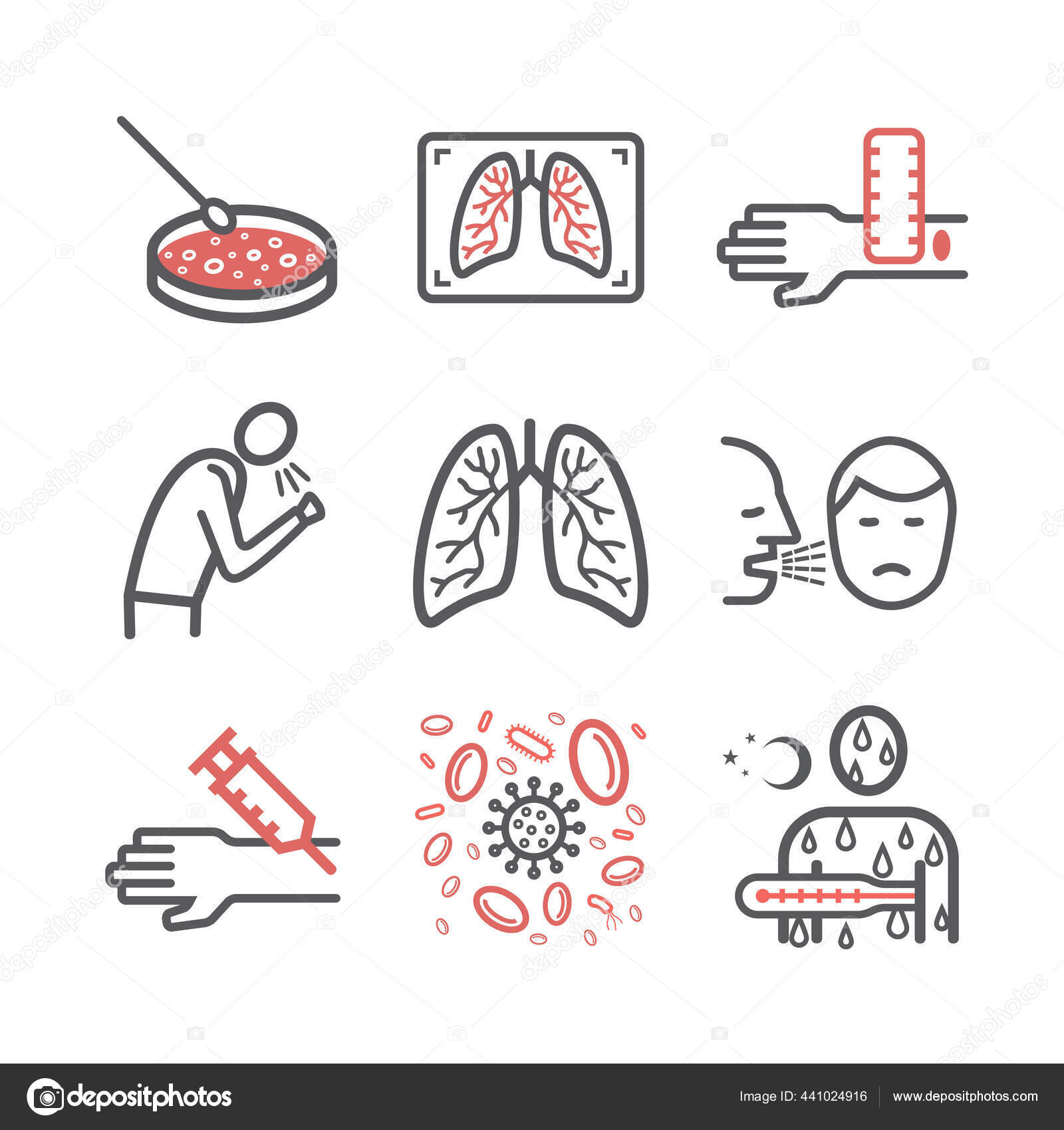 Infografía Tuberculosis Síntomas Tratamiento Juego Iconos Línea Signos ...