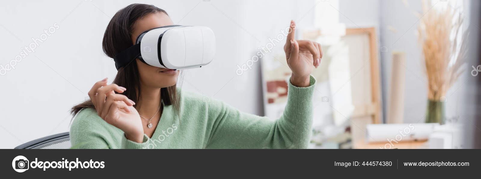 African American Architect Pointing Finger While Gaming Headset Home ...