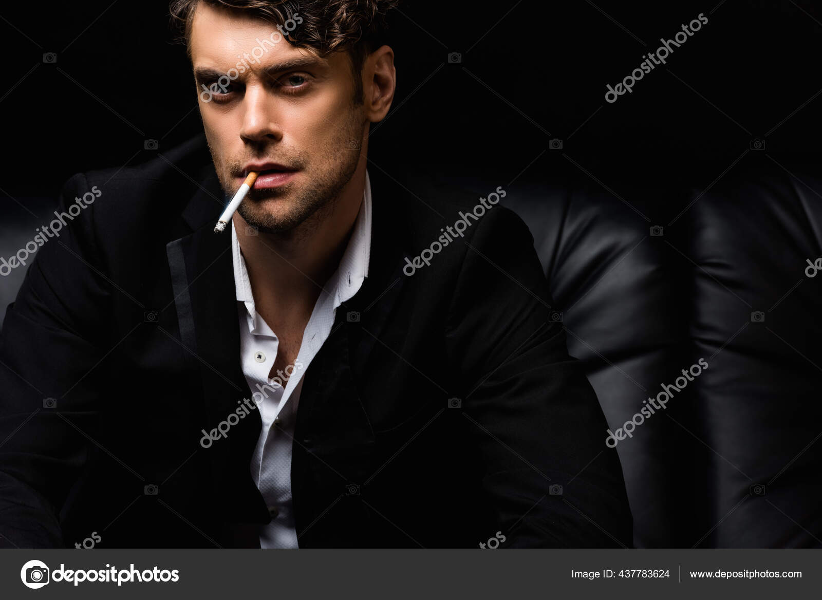 Confident Man Formal Wear Smoking Cigarette Looking Camera Isolated ...