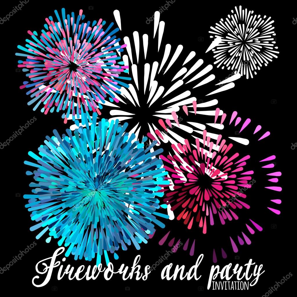 Vector pattern with stylized fireworks and party invitation Stock ...
