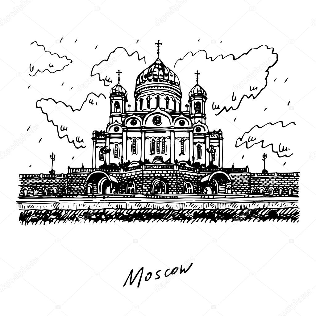 Cathedral of Christ the Saviour in Moscow, Russia. Stock Vector Image ...