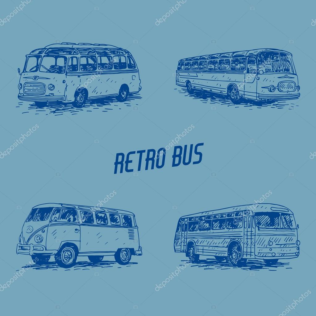 Set of retro buses. Picture of vintage transport. Stock Vector Image by ...