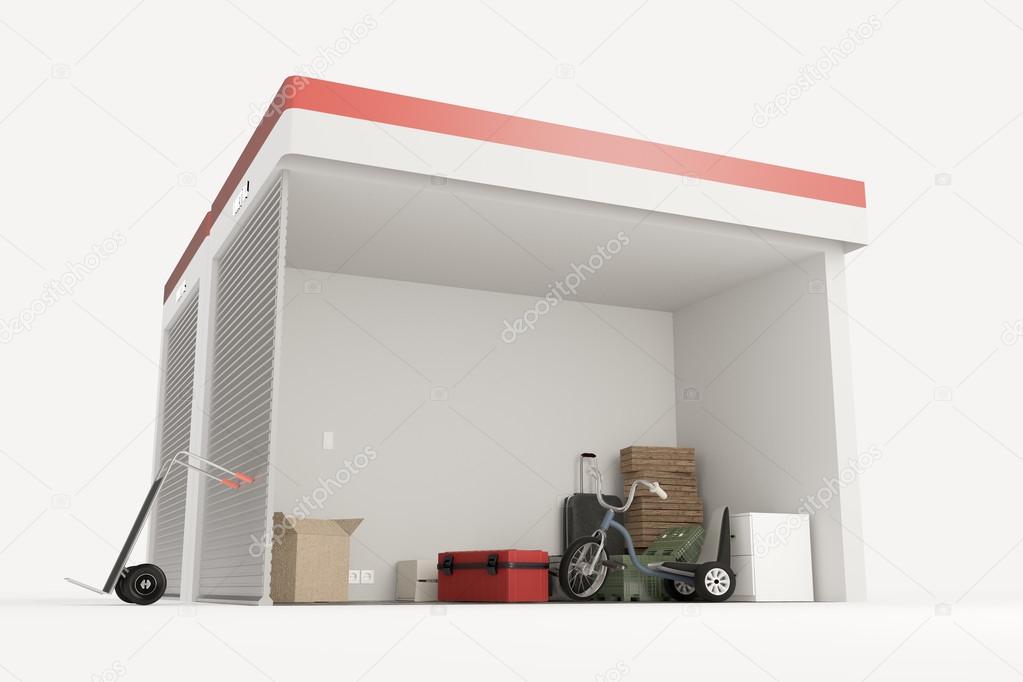 3d illustration of self storage units sections isolated on white ...