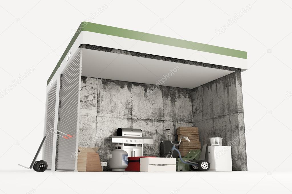 3d illustration of self storage units sections isolated on white ...