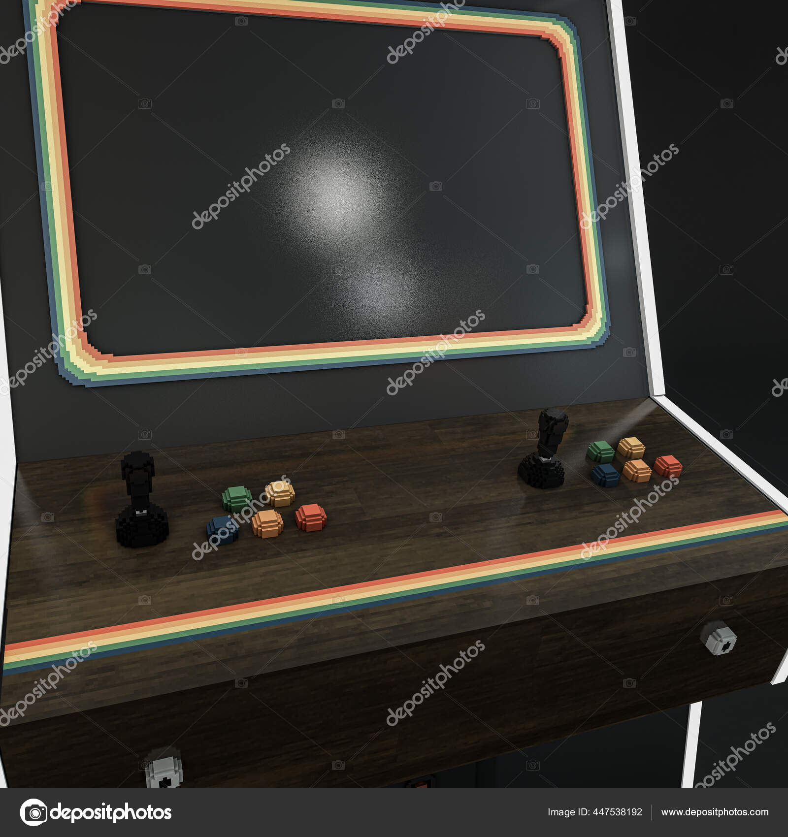 Retro Game Arcade Cabinet Isolated Black Background Illustration ...