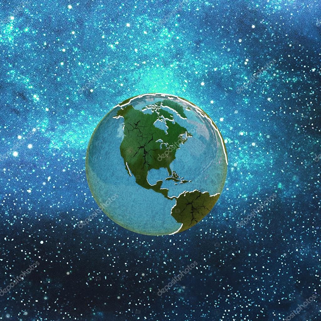 planeta tierra con continentes agrietados extruidos 2024