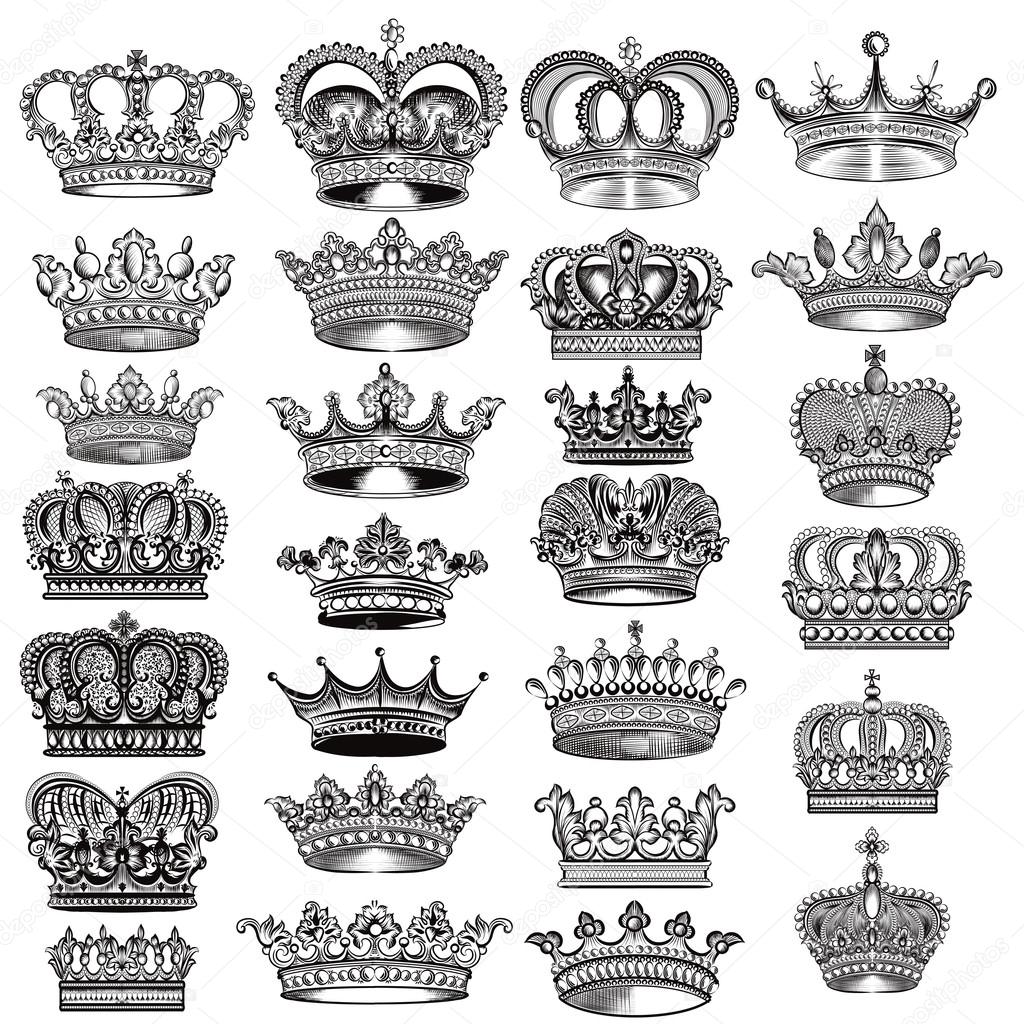 Big vector set of hand drawn detailed crowns for design Stock Vector by ...