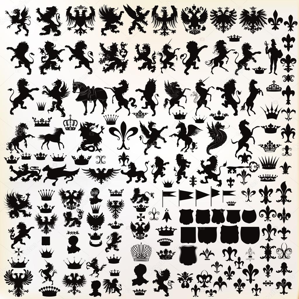 Conjunto vectorial de elementos heráldicos vintage para diseño Vector ...