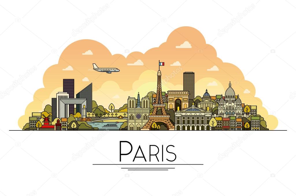Vector line art Paris, France, travel landmarks and architecture icon ...