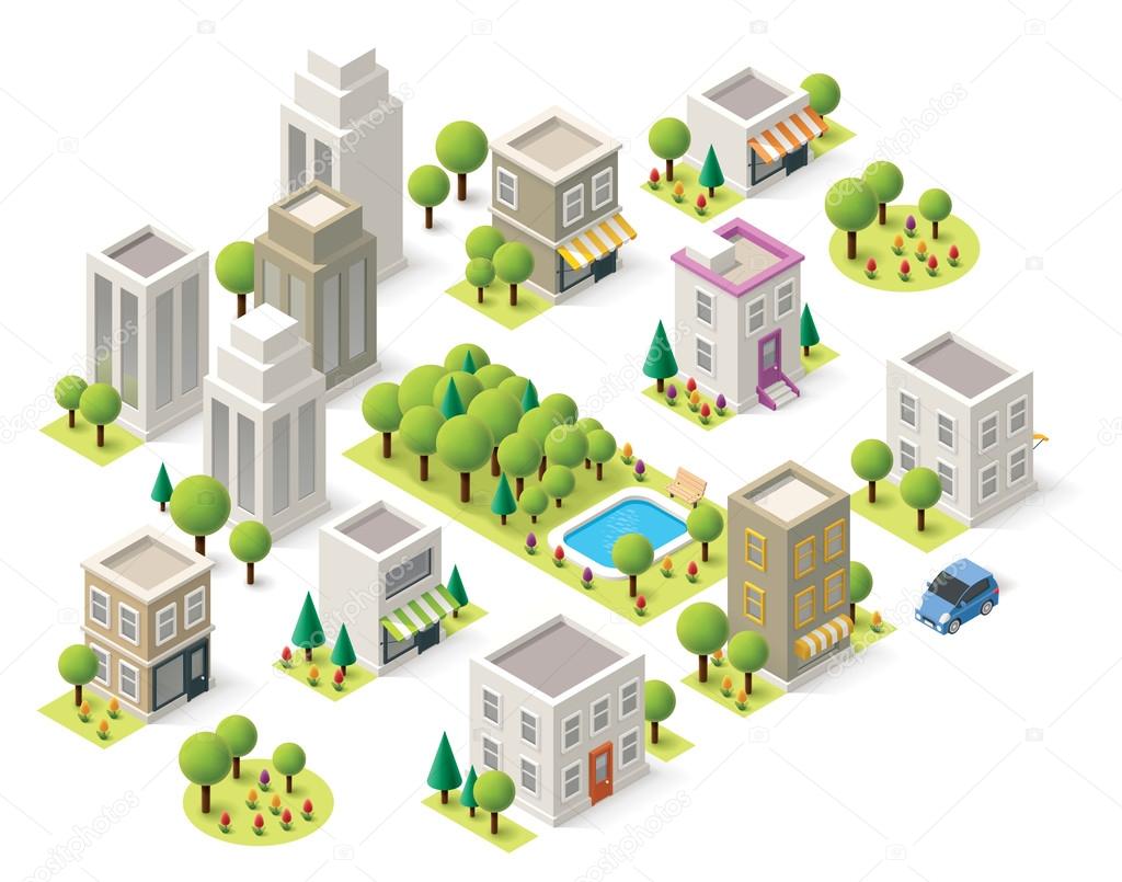 Vector isometric city buildings set Stock Vector Image by ©tele52 #69536571