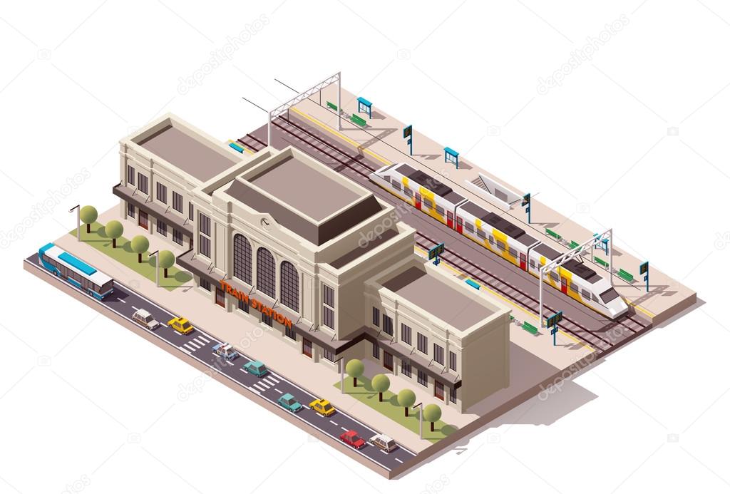 Vector isometric train station — Stock Vector © tele52 #96112762
