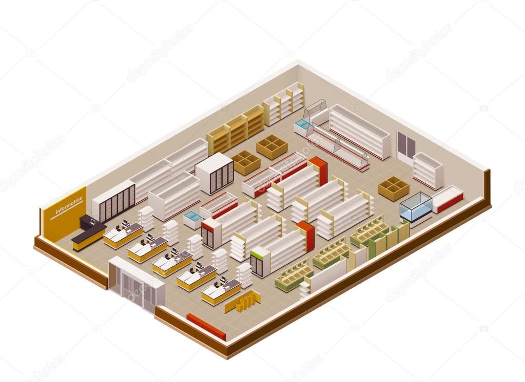 Vector isometric supermarket cutaway Stock Vector by ©tele52 99408140 Vector isometric supermarket cutaway Stock Vector by ©tele52 99408140