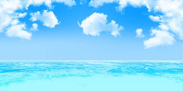 Nature background - blue ocean and blue cloudy sky. Vector. Stock ...