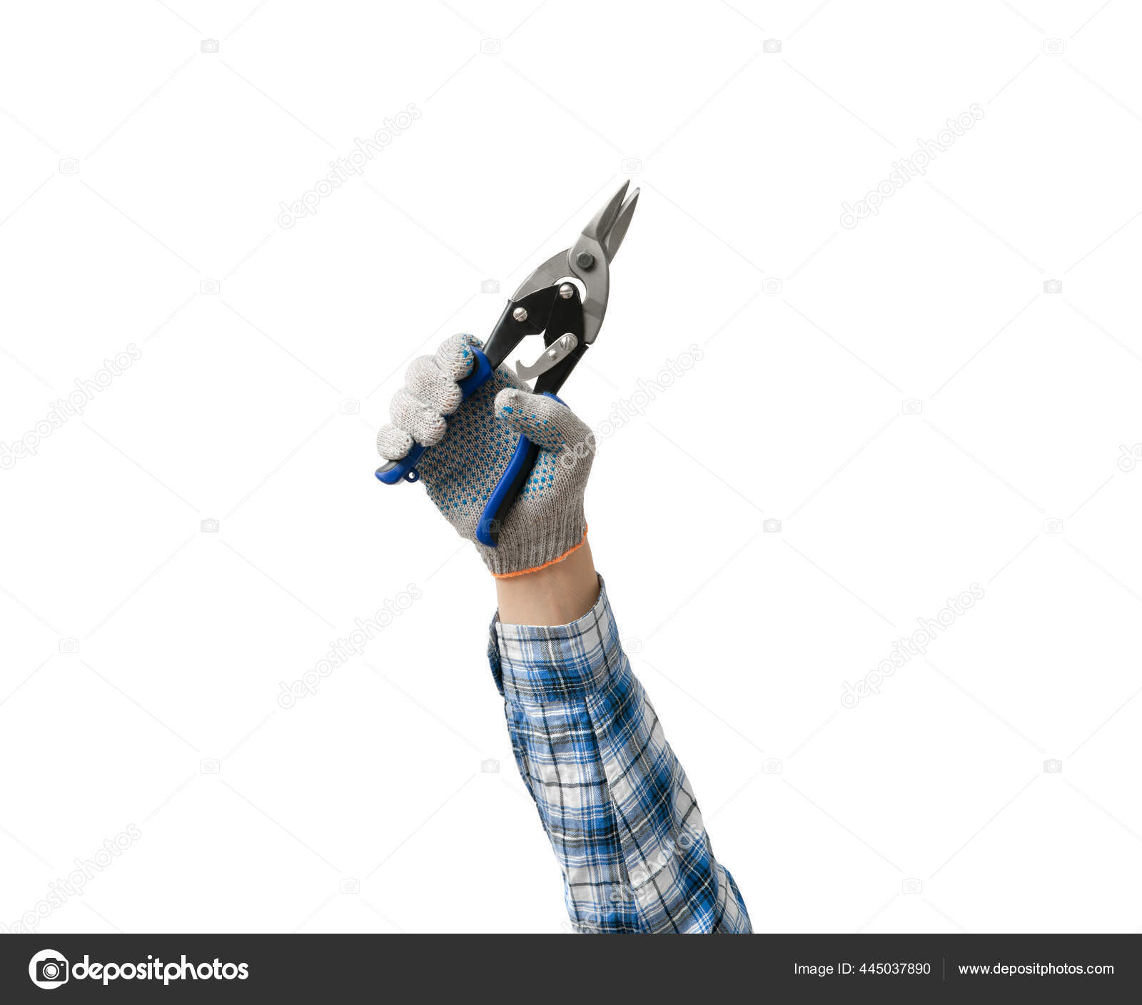 Hand Holds Construction Tool Scissors Metal White Background Isolated ...