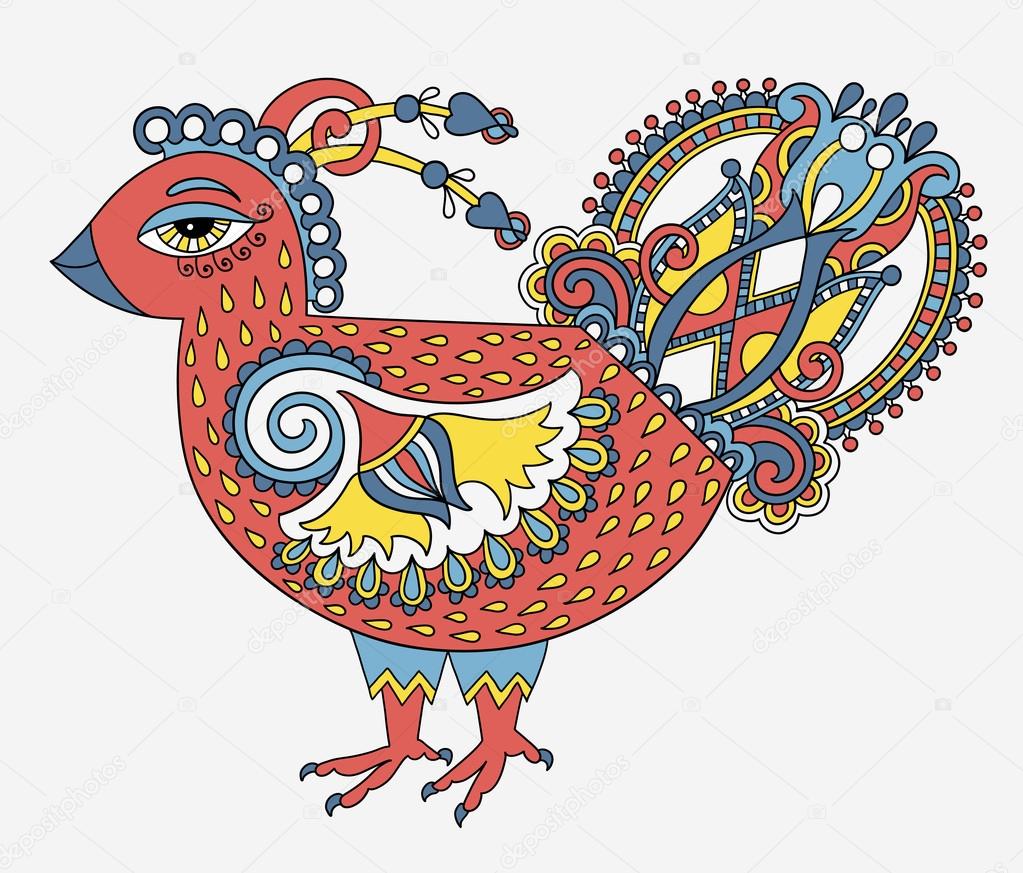 Original retro cartoon chicken drawing, symbol of 2017 new year Stock ...