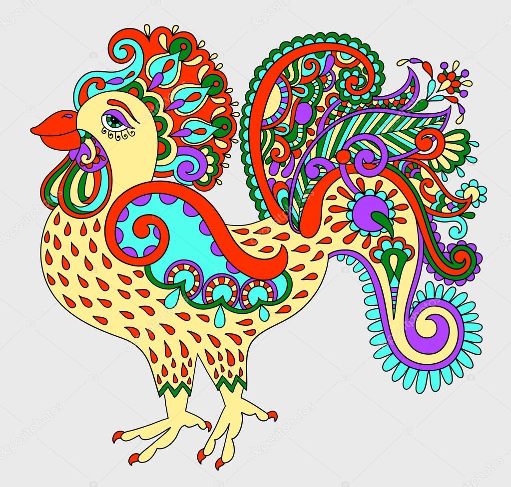 Original retro cartoon chicken drawing, symbol of 2017 new year Stock ...