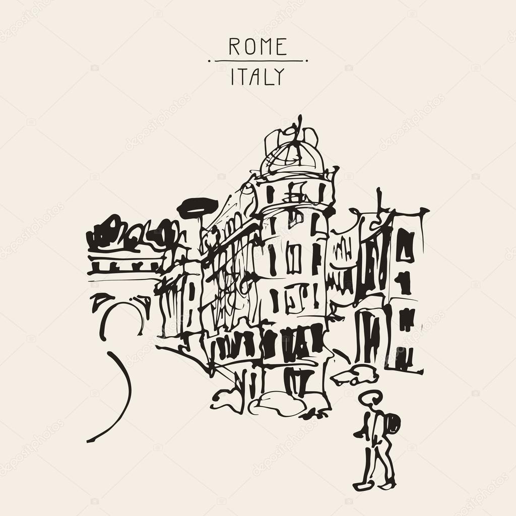 Sketch hand drawing of Rome Italy famous cityscape, travel card Stock ...
