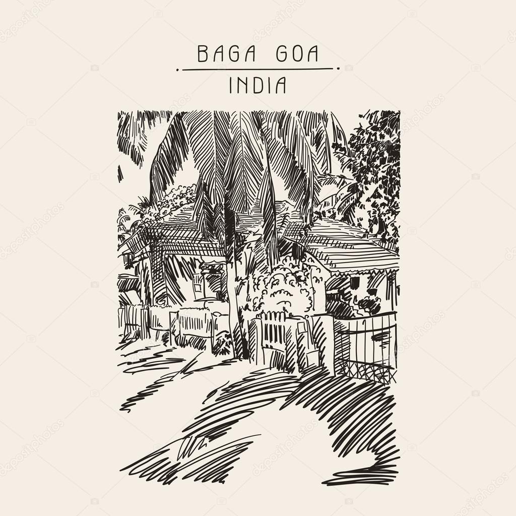 Original drawing of India Goa Calangute Baga landscape street, t Stock ...