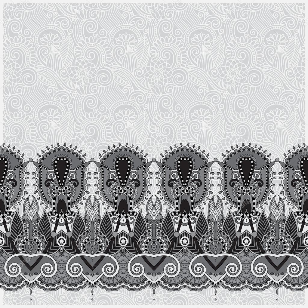 Grey Ornamental Background With Flower Ribbon Stripe Pattern Stock