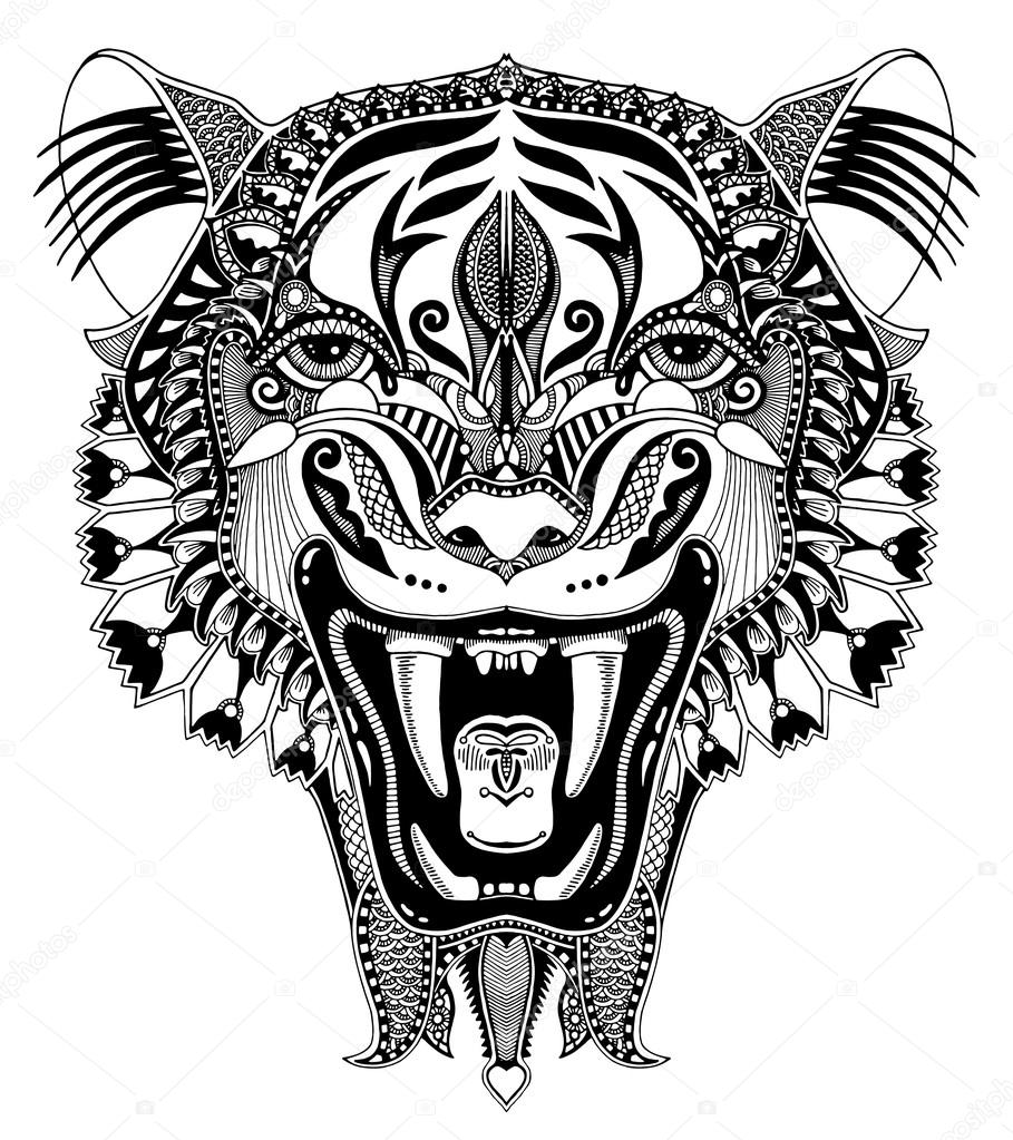 Geometric tiger drawing | Original black head tiger drawing with the ...
