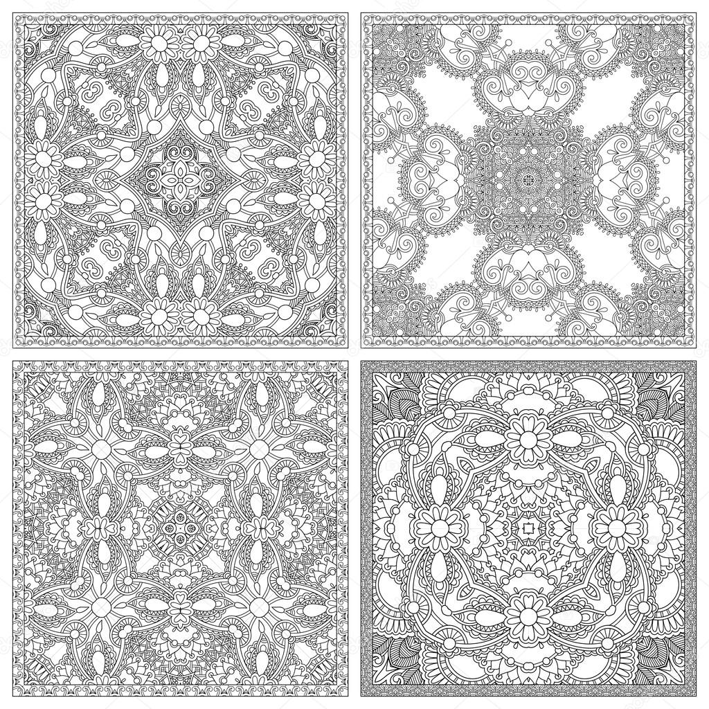 Set of unique coloring book square page for adults - floral auth Stock ...