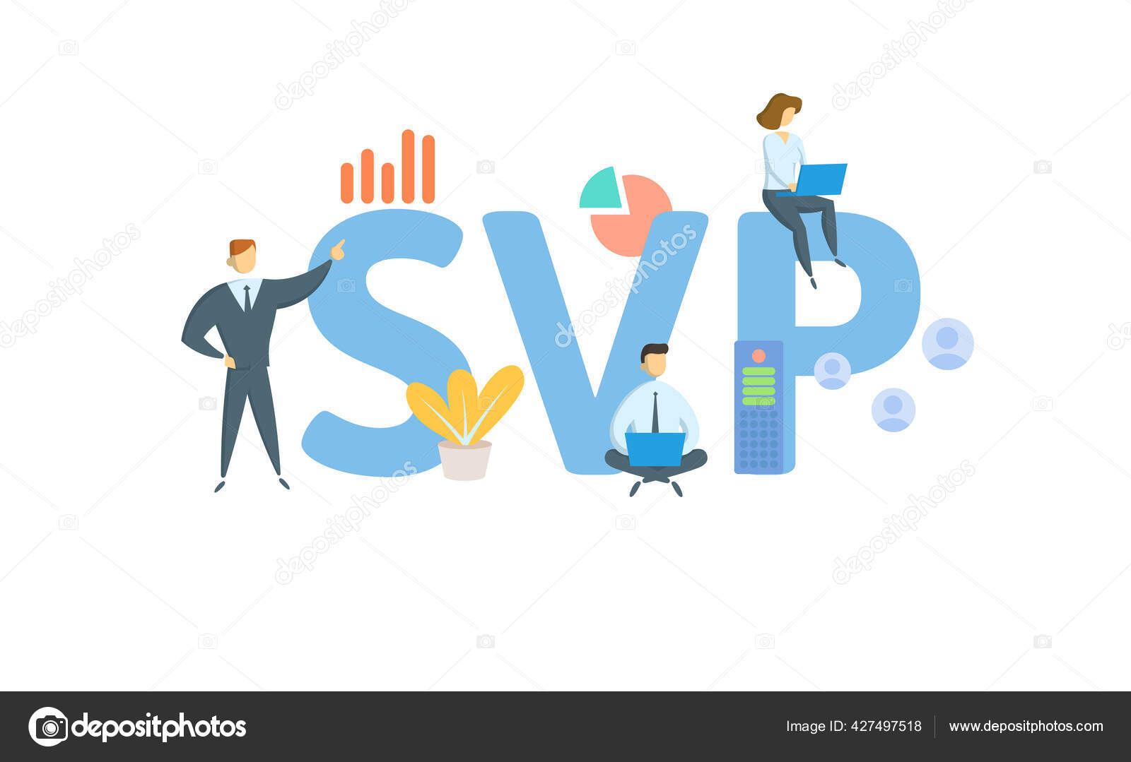 SVP, Senior Vice President. Concept with keywords, people and icons ...