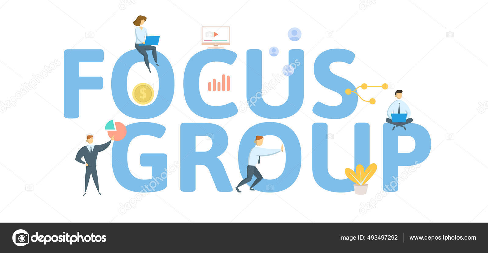 Focus Group. Concept with keywords, people and icons. Flat vector ...