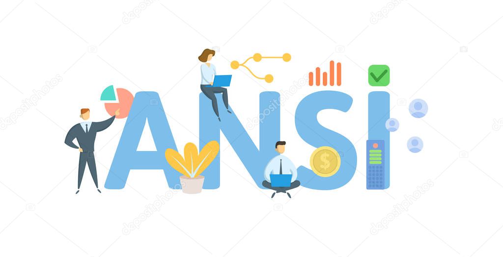 ANSI, American National Standards Institute. Concepto con palabras ...