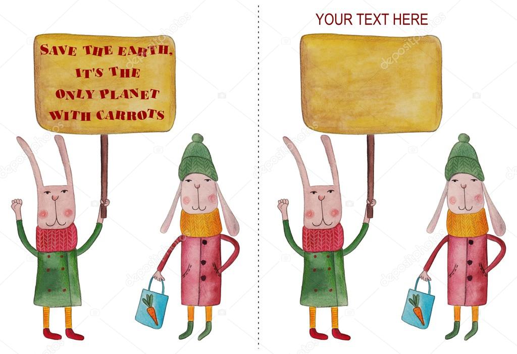 Cartoon. Slogan proclaiming by rabbits Stock Illustration by ©evarin20 ...