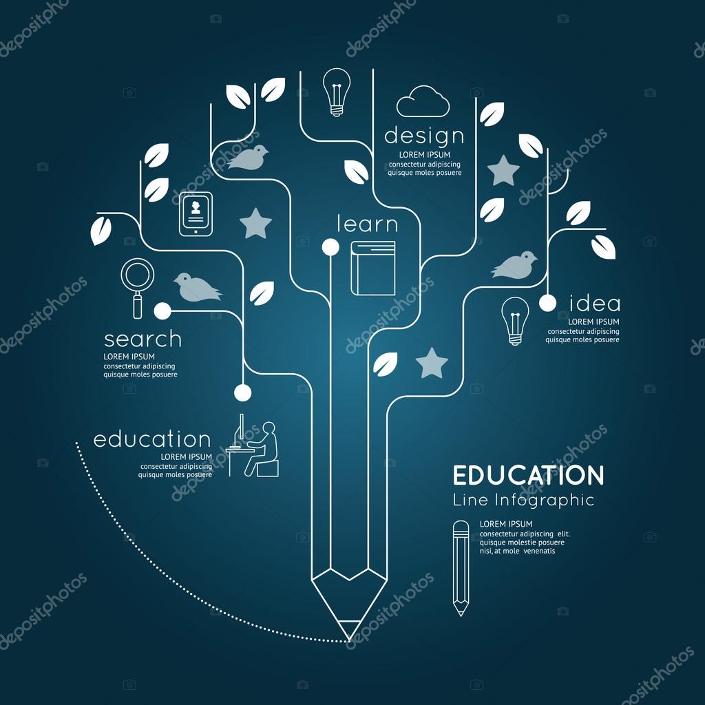 Infographic Education Pencil Tree Outline concept. Stock Vector Image ...