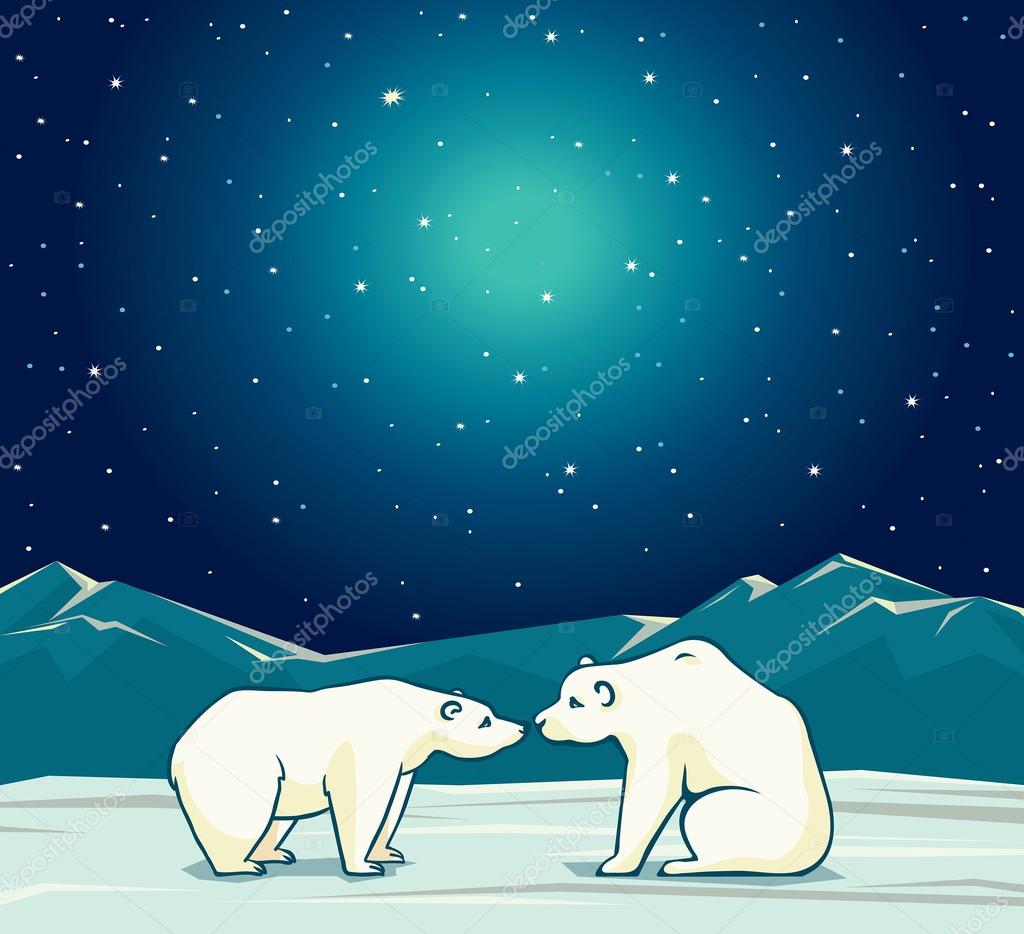 Two polar bear and night starry sky. Stock Illustration by ©Natuska ...