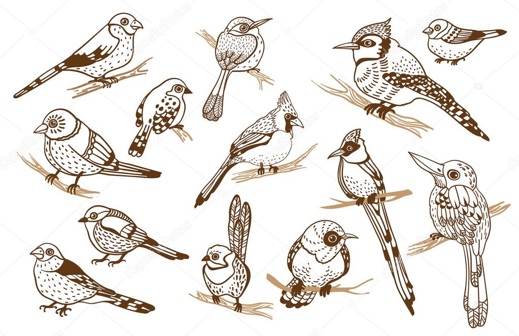 Set of graphic birds. — Stock Vector © Natuska #86020170