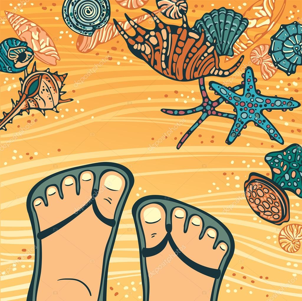 Foot in flip-flops and seashells. Stock Vector Image by ©Natuska #98352332