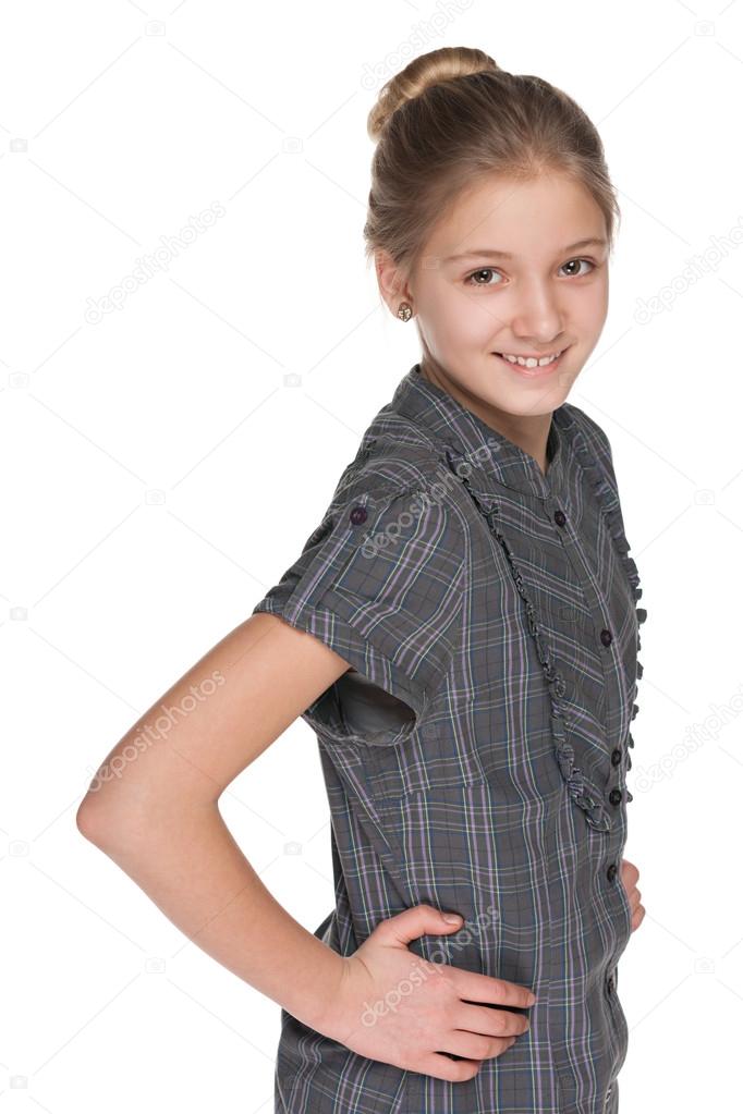 Profil Portrait Dune Fille Préadolescente Souriante Image Libre De