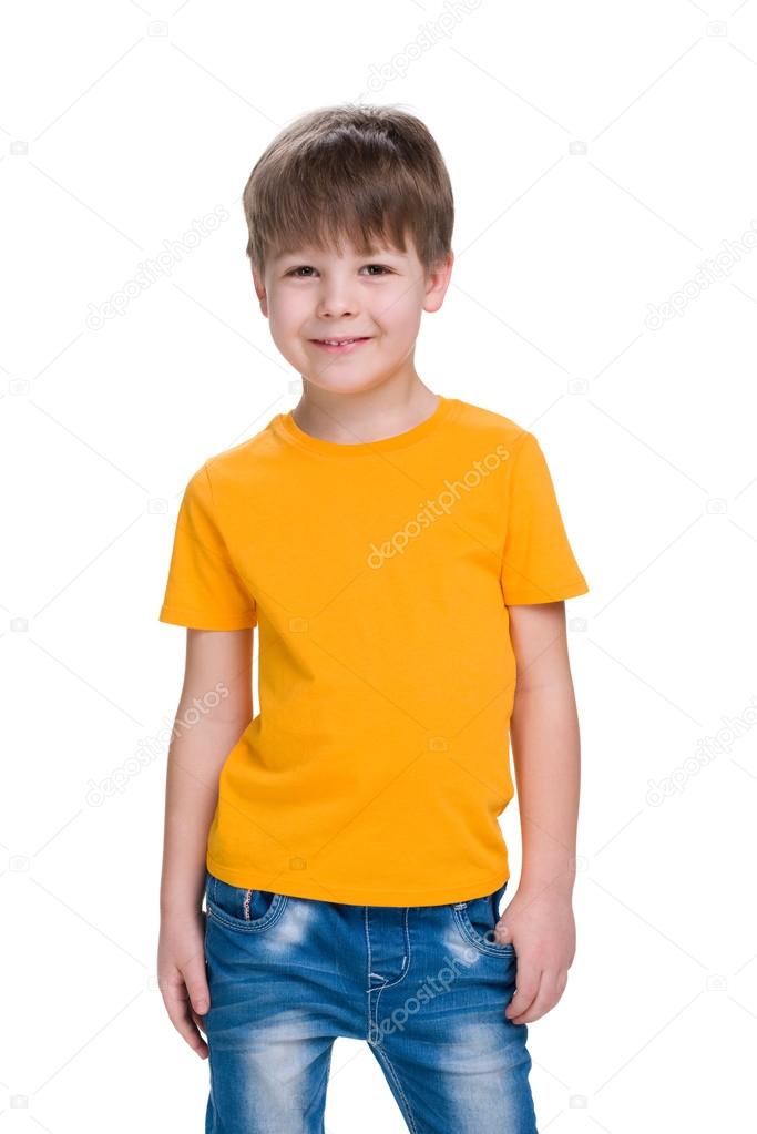 Smiling little boy in the yellow shirt ⬇ Stock Photo, Image by ...