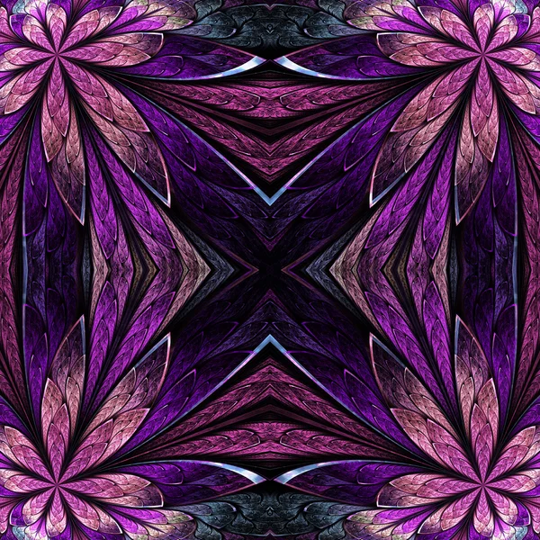 Symmetrical flower pattern in stained-glass window style on blac Stock ...