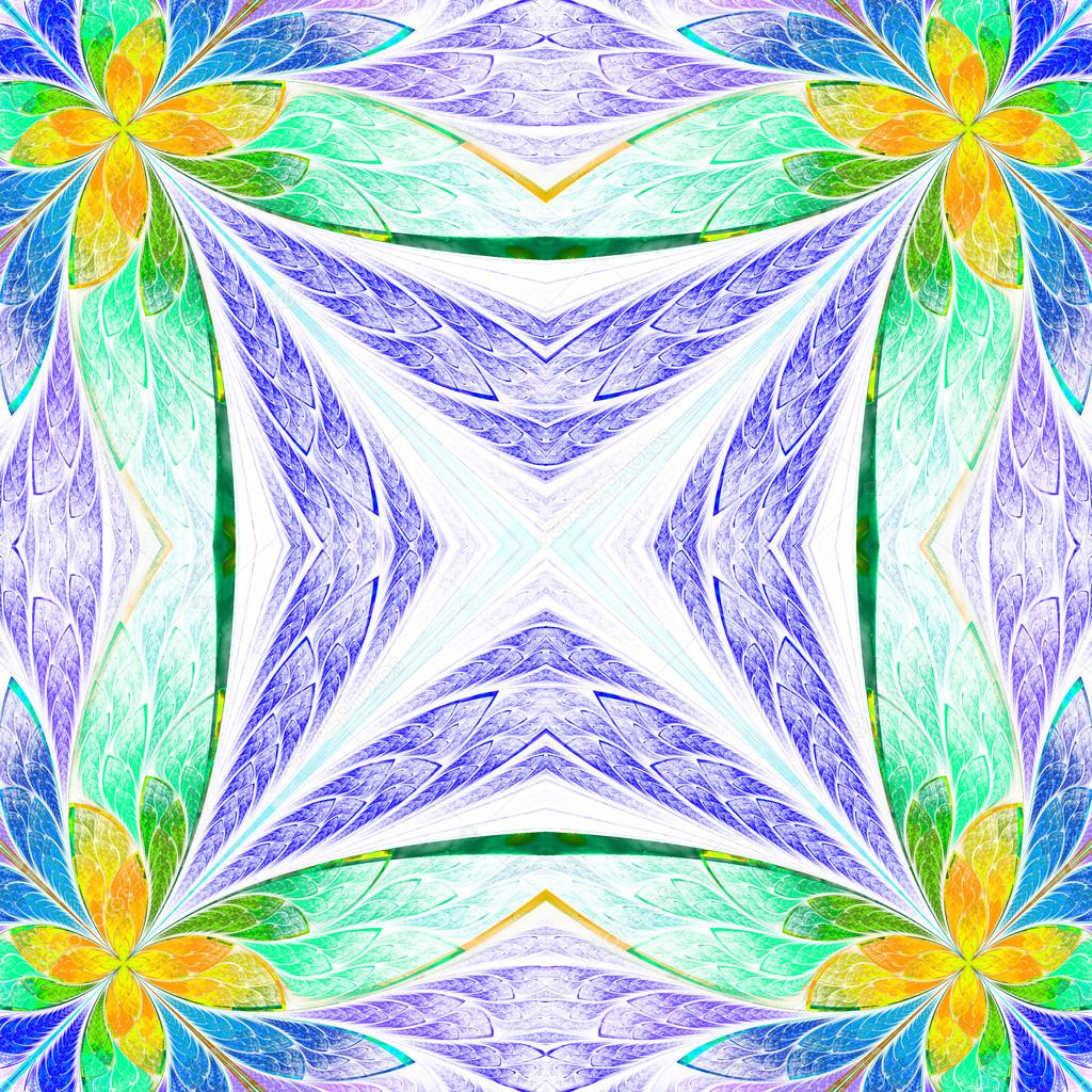 Symmetrical flower pattern in stained-glass window style on ligh Stock ...