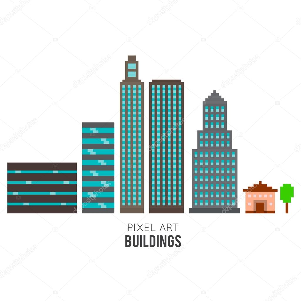 Pixel Buildings, city — Stock Vector © chuckchee #67148645