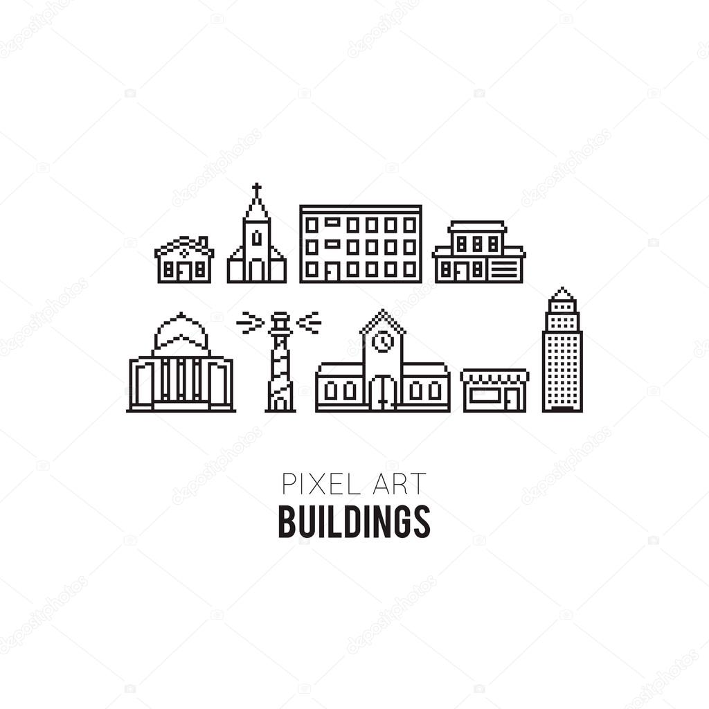 Image vectorielle Pixel art contour bâtiments par ©chuckchee - 82602584
